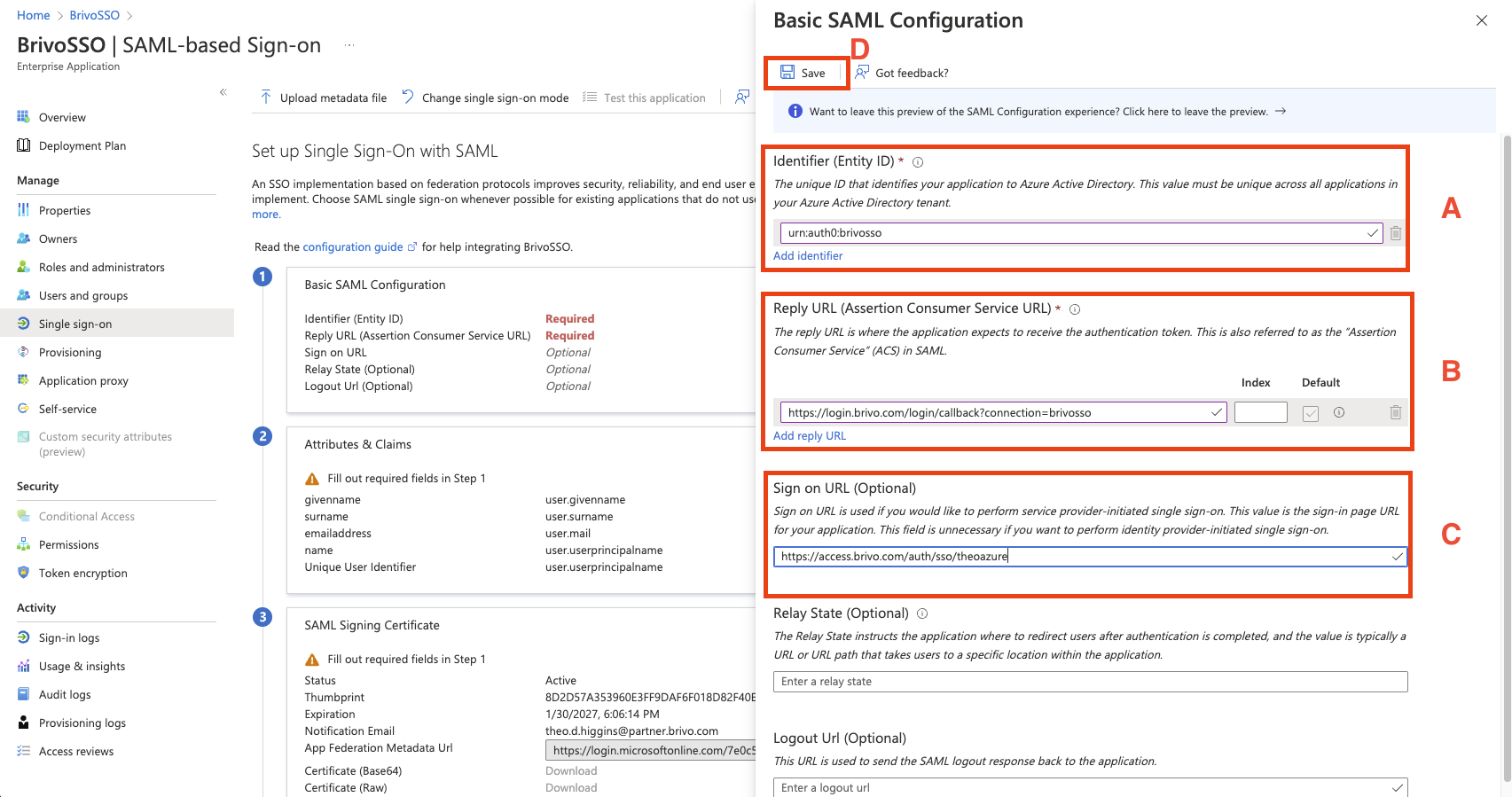 Entra ID SSO SAML Configuration